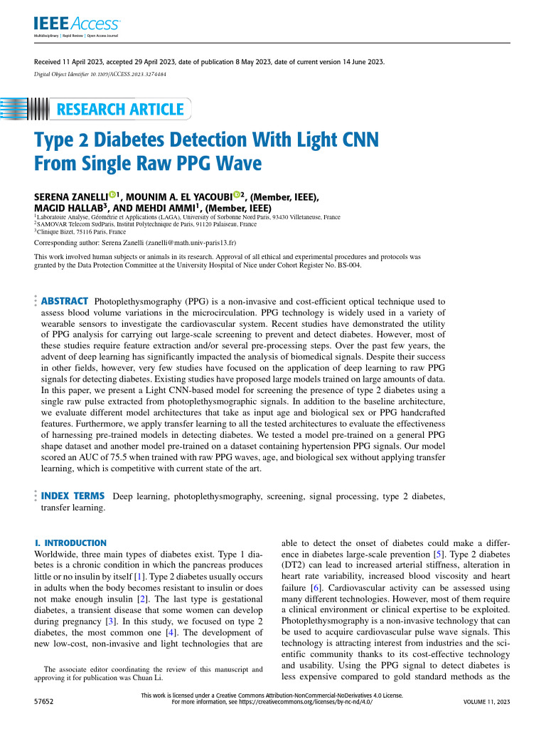 Type 2 Diabetes Detection With Light CNN From Single Raw PPG Wave | PDF ...
