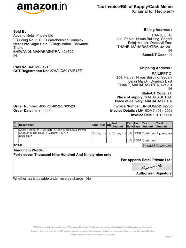 Iphone 11 Invoice PDF | Download Free PDF | Invoice | Payments