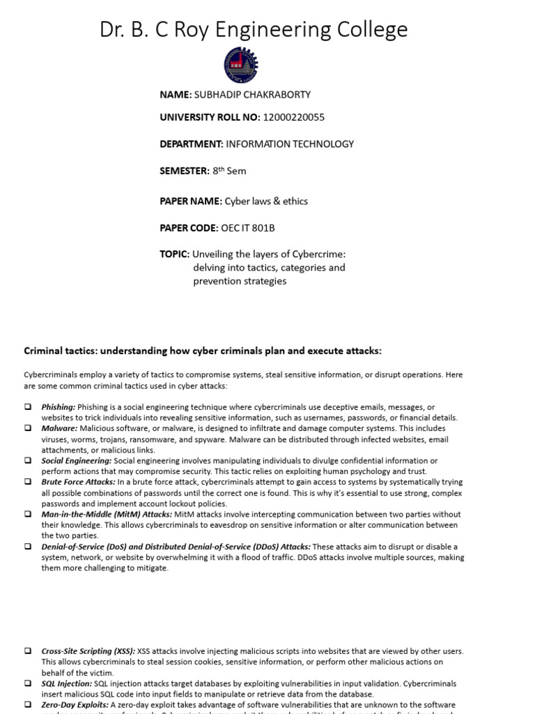 Cyber Laws and Ethics - OEC - IT 801B | PDF | Security | Computer Security