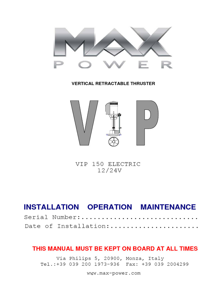 VIP 150 Thruster Installation Manual | PDF | Electrical Wiring | Hull ...