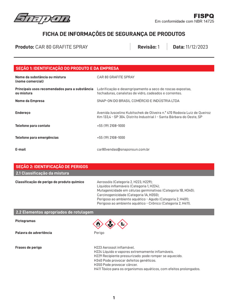 Fispq 2024 Car 80 Grafite Spray | PDF | Dióxido de carbono | Embalagem ...