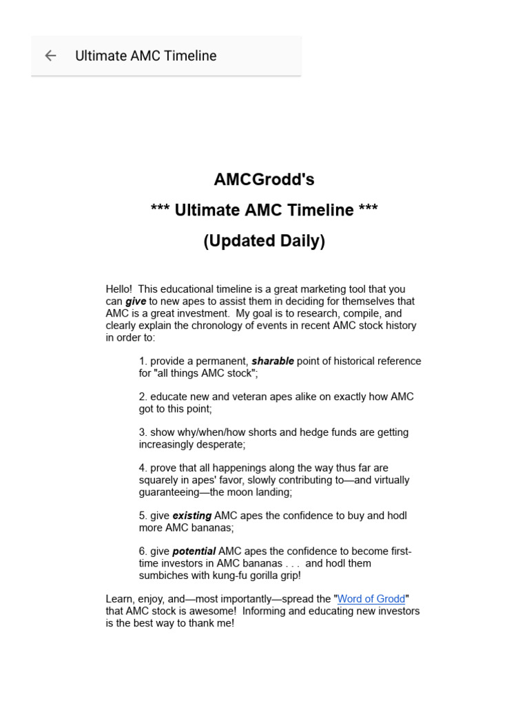 Ultimate AMC Timeline | PDF | Short (Finance) | Stocks