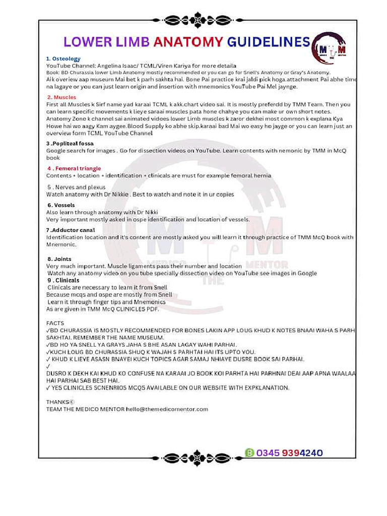 Lower Limbs Guidelines by TMM | PDF