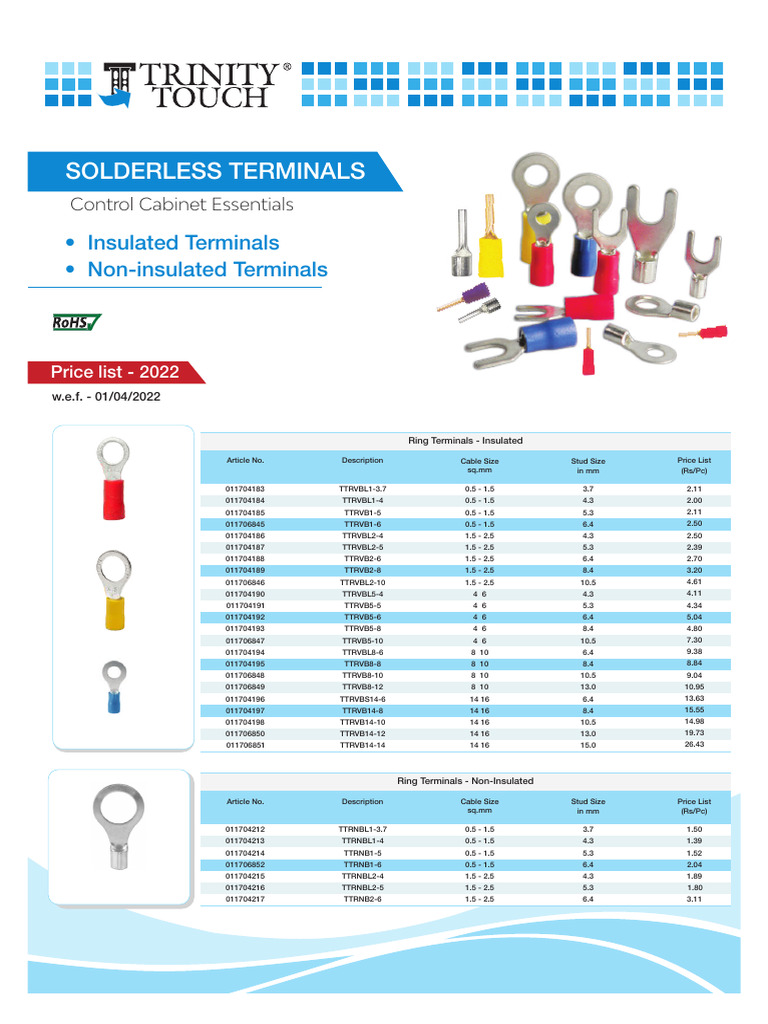 Solderless Terminals Price List - 1 Apr 22 | PDF