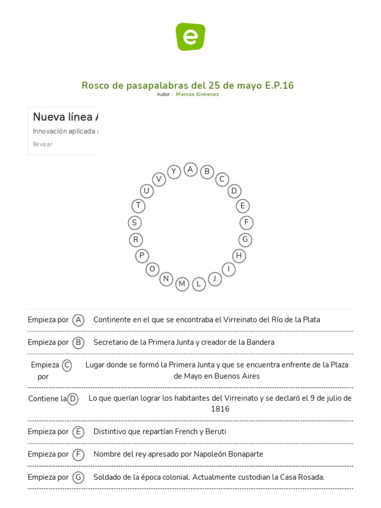 Imprimir Ruleta de Palabras - Rosco de Pasapalabras Del 25 de Mayo E.P.16 (25 de Mayo) | PDF ...