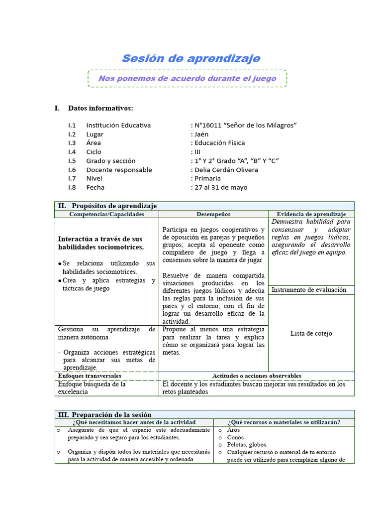 Sesión de Aprendizaje Primaria | Descargar gratis PDF | Aprendizaje | Maestros