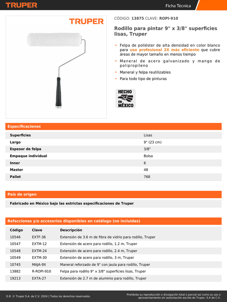 Rodillo Truper 9" para Superficies Lisas | PDF | Ingeniería de Edificación | Sector secundario ...