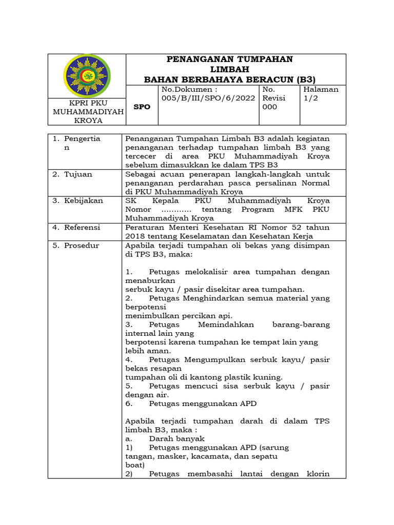 Ok SOP PENANGANAN LIMBAH B3 | PDF