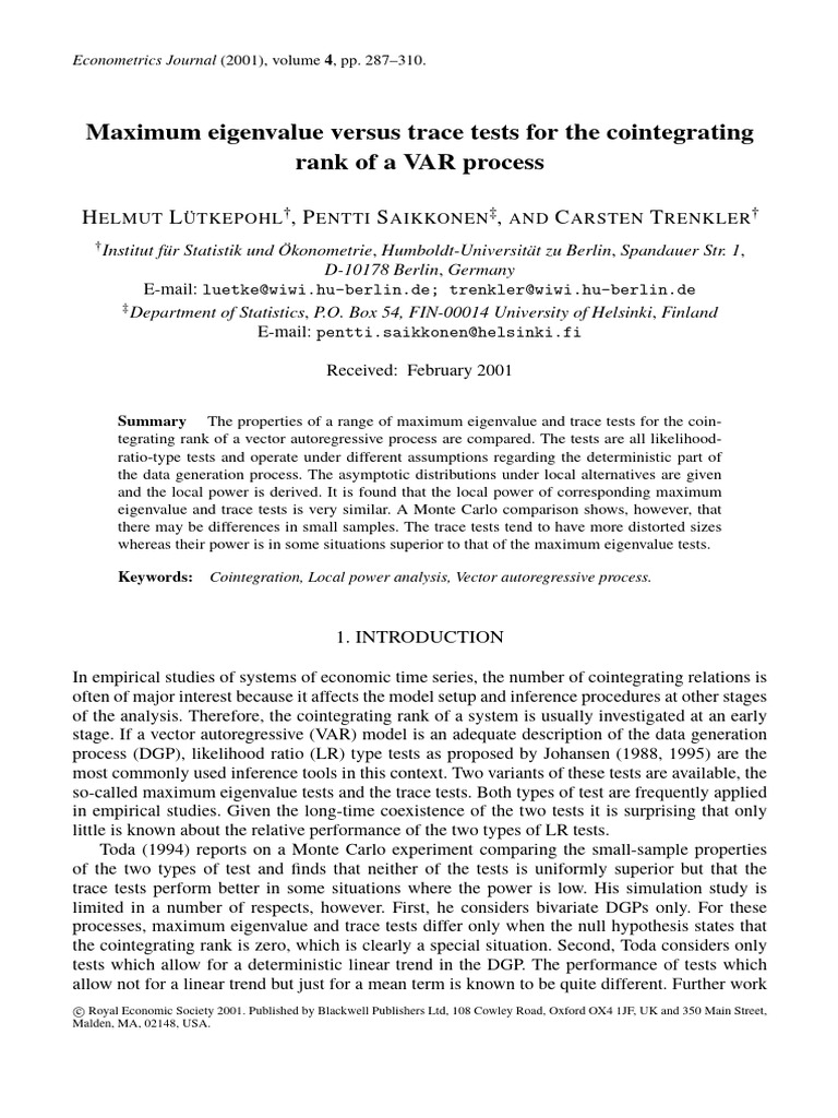 Econometrics Journal 2002 Lüutkepohl Maximum Eigenvalue Versus