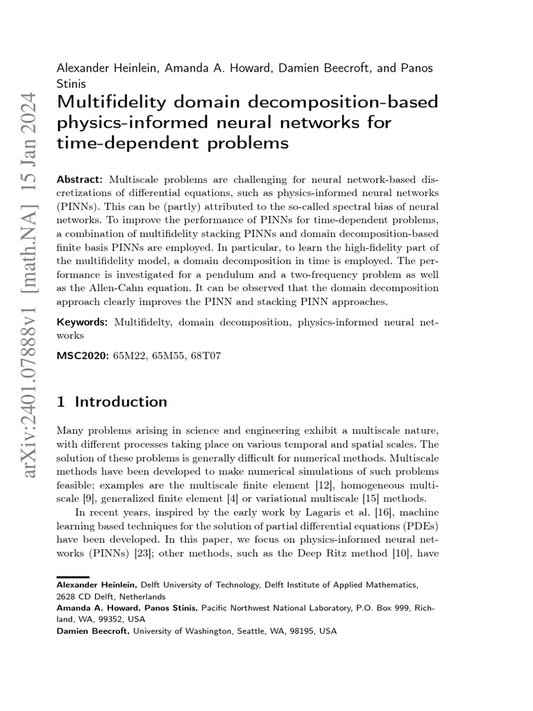Multifidelity Domain Decomposition-Based Physics-Informed Neural Networks For Time-Dependent ...