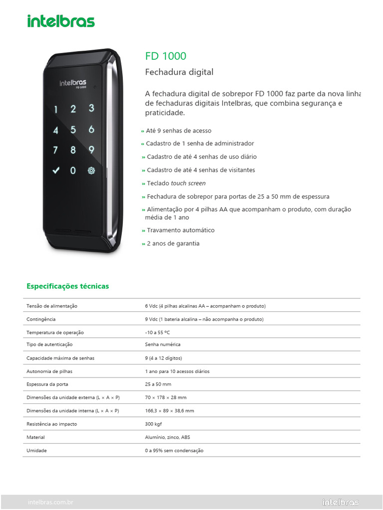 Fechadura Digital FD 1000 da Intelbras | PDF | Senha | Engenharia Elétrica
