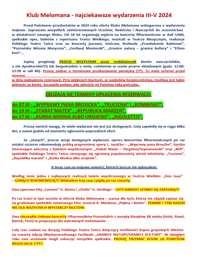 Klub Melomana III-V 2024 | PDF