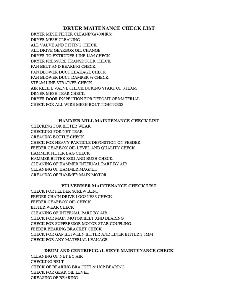 Comprehensive Equipment Maintenance Checklist | PDF | Bearing ...