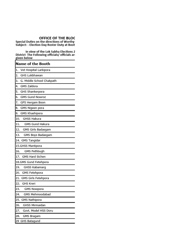 Election Booth Level Roster | PDF