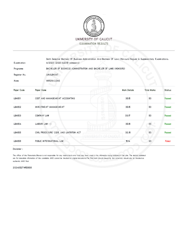 6th Sem Result | PDF