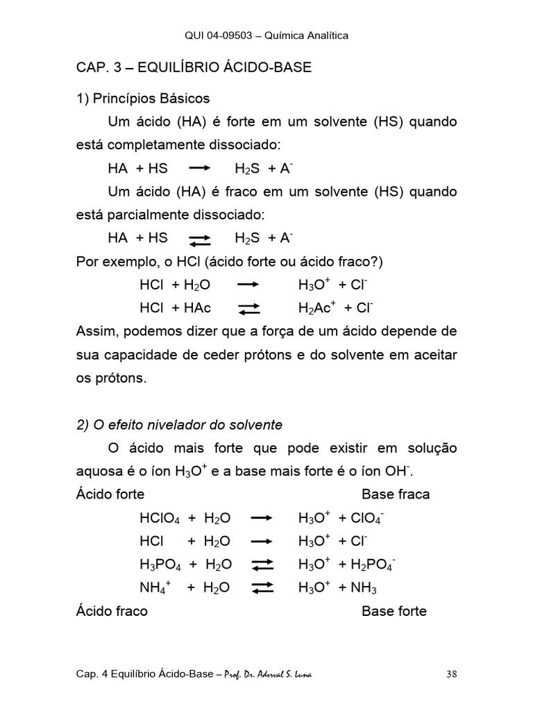 Cap. 4 Equilbrio Cido-Base | PDF | Ácido | Química