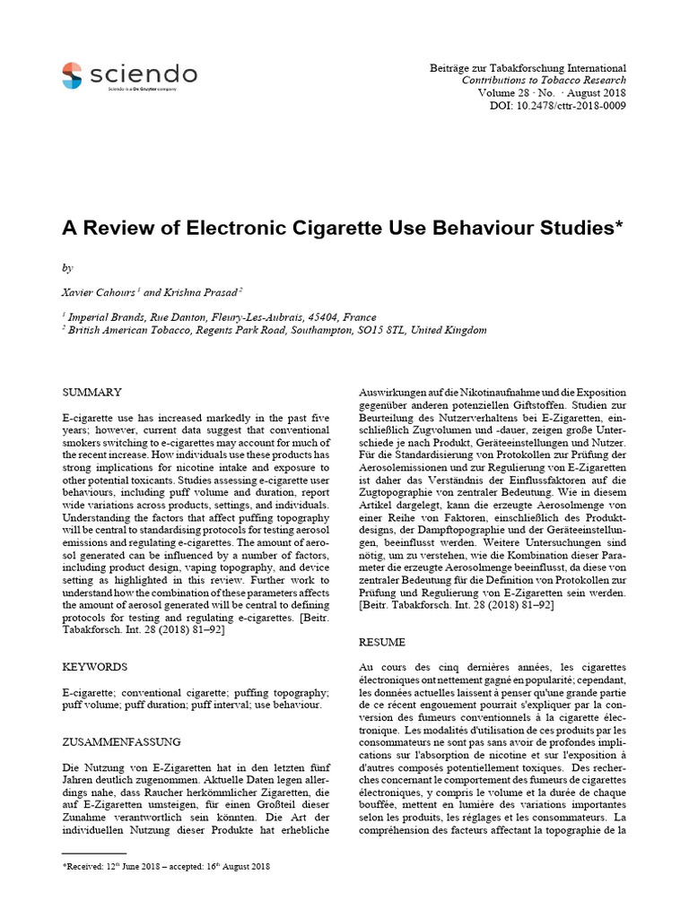 E-Cigarette Use Behavior Review | PDF | Electronic Cigarette | Air ...