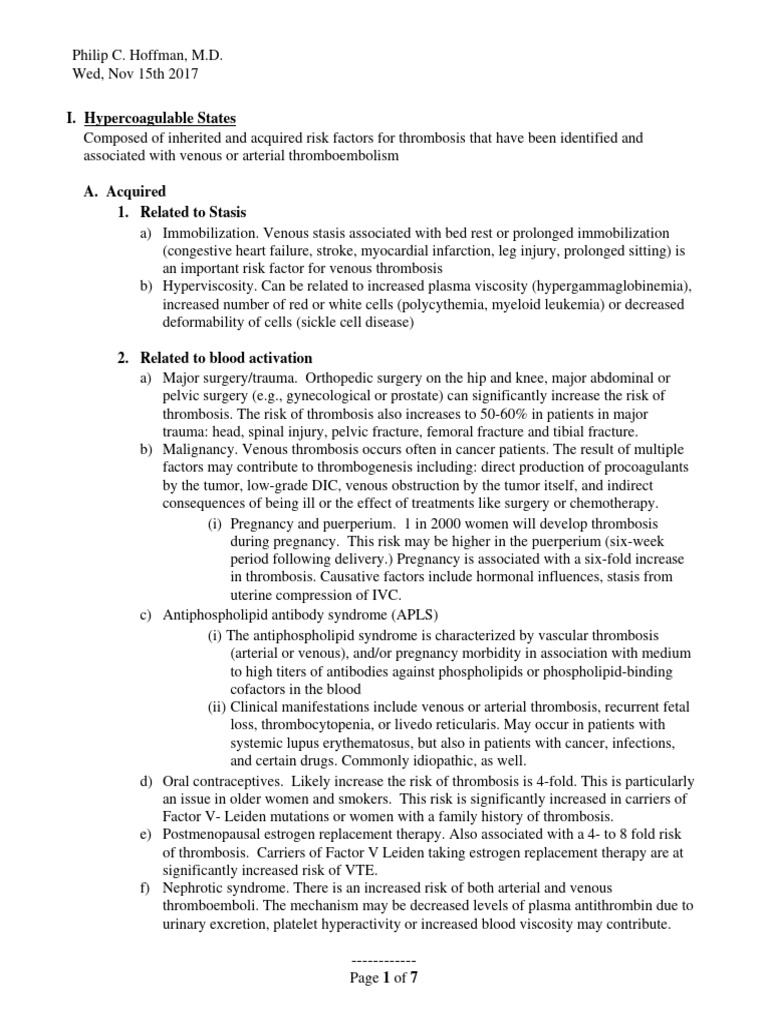 Hypercoag-Anticoag Handout - Dr. Hoffman 2017 | PDF | Thrombosis ...