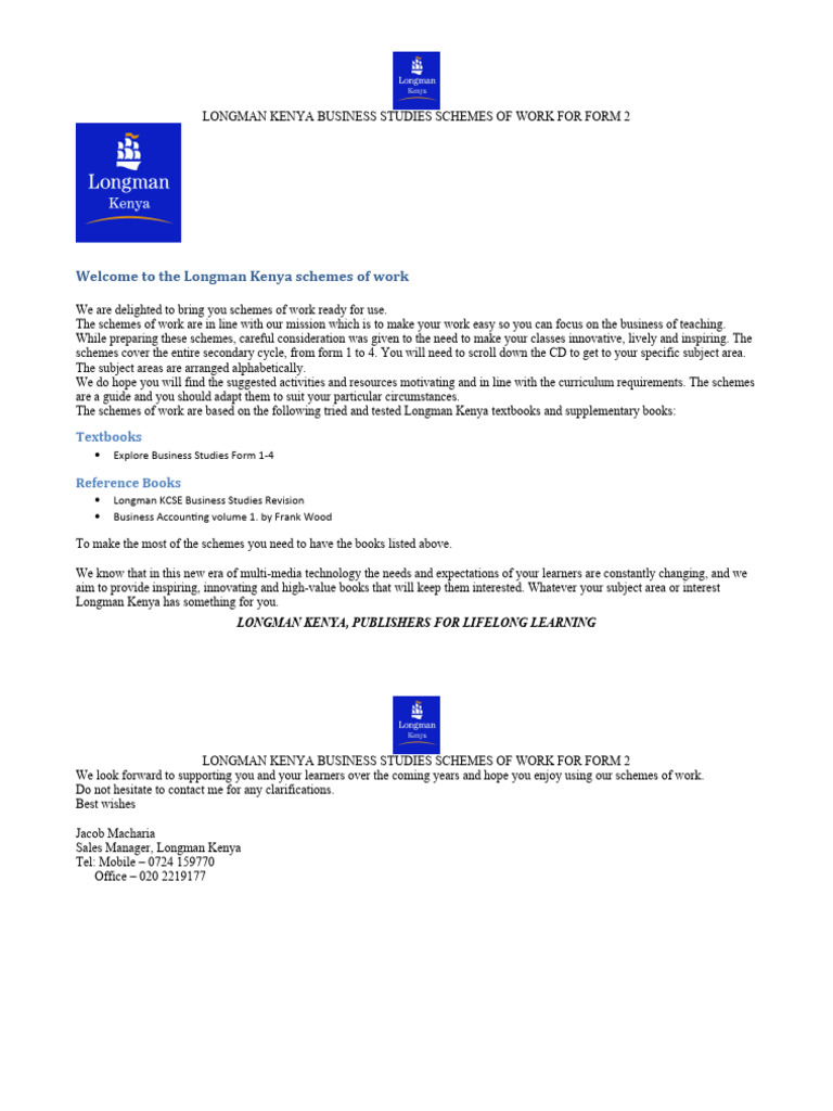 Schemes of Work BUSINESS Form 2 | PDF | Learning | Communication
