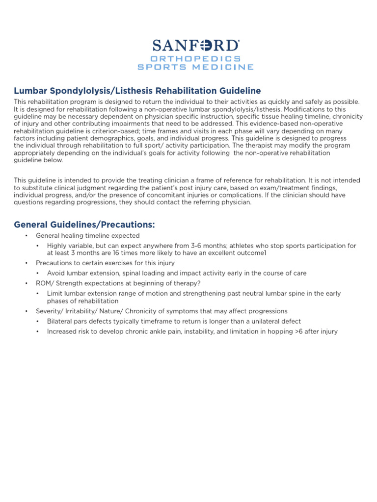 Flyer Sosm Spondylolysis - Listhesis Rehab Guidelines 8 - 5x11 | PDF ...