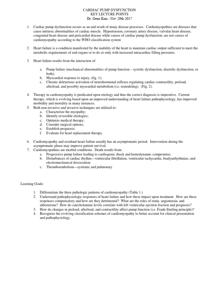 IAC PUMP DYSFUNCTION + Cardiomyopathy Chart 2017 - Dr. KIm | PDF ...