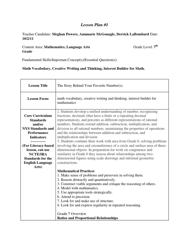 Lesson Plan #1: Grade 7 Overview | PDF | Fraction (Mathematics ...
