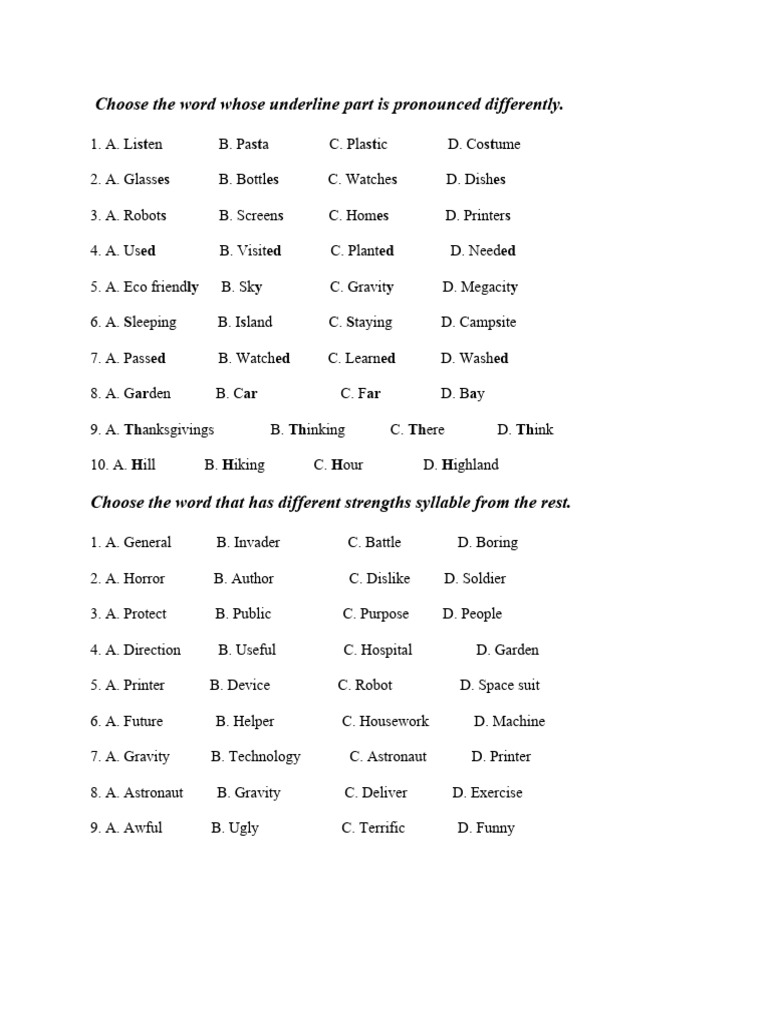 Choose The Word Whose Underline Part Is Pronounced Differently | PDF
