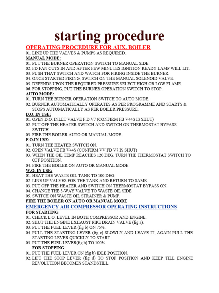 Starting Procedure | PDF | Valve | Thermostat