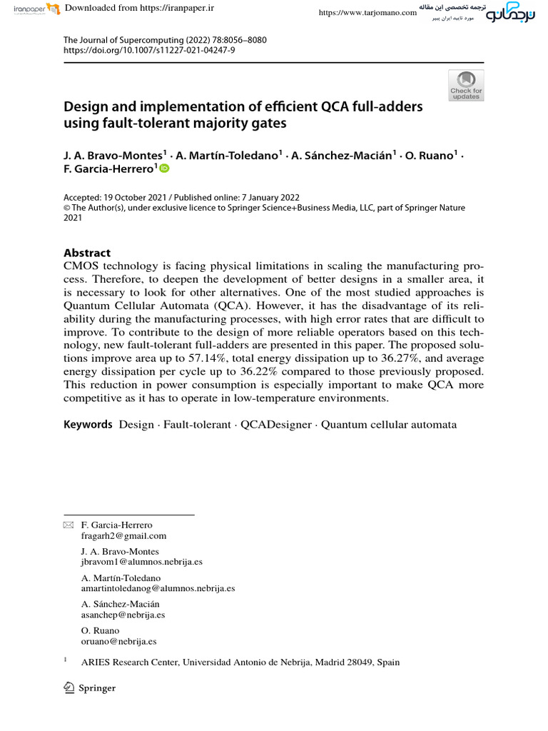 Design and Implementation of Efficient QCA Full Adders Using Fault ...
