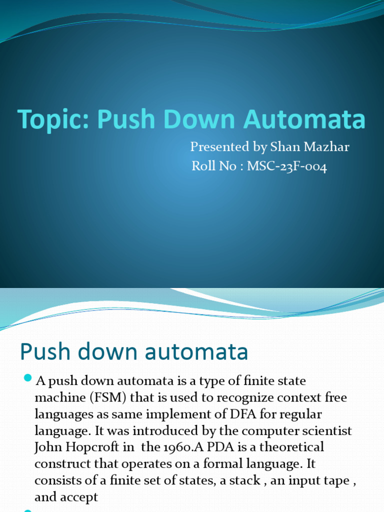 Push Down Automata | PDF | Computer Science | Computing Push Down Automata | PDF | Computer Science | Computing