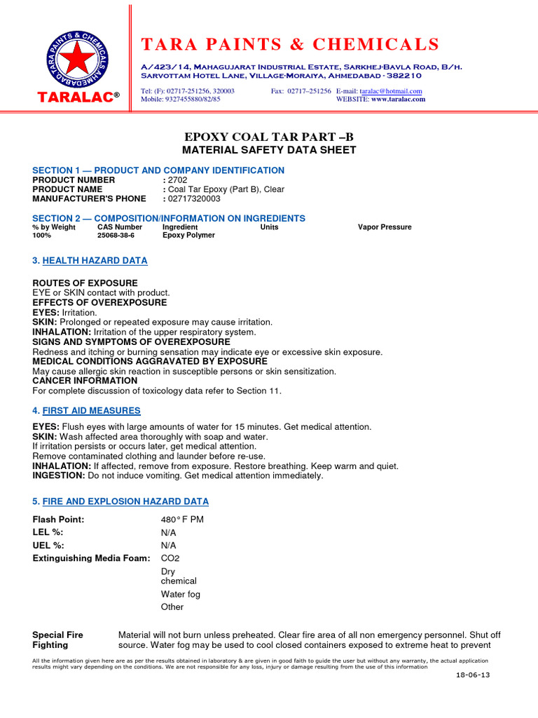 2702 MSDS Epoxy Coaltar Part-B | PDF | Resource Conservation And ...