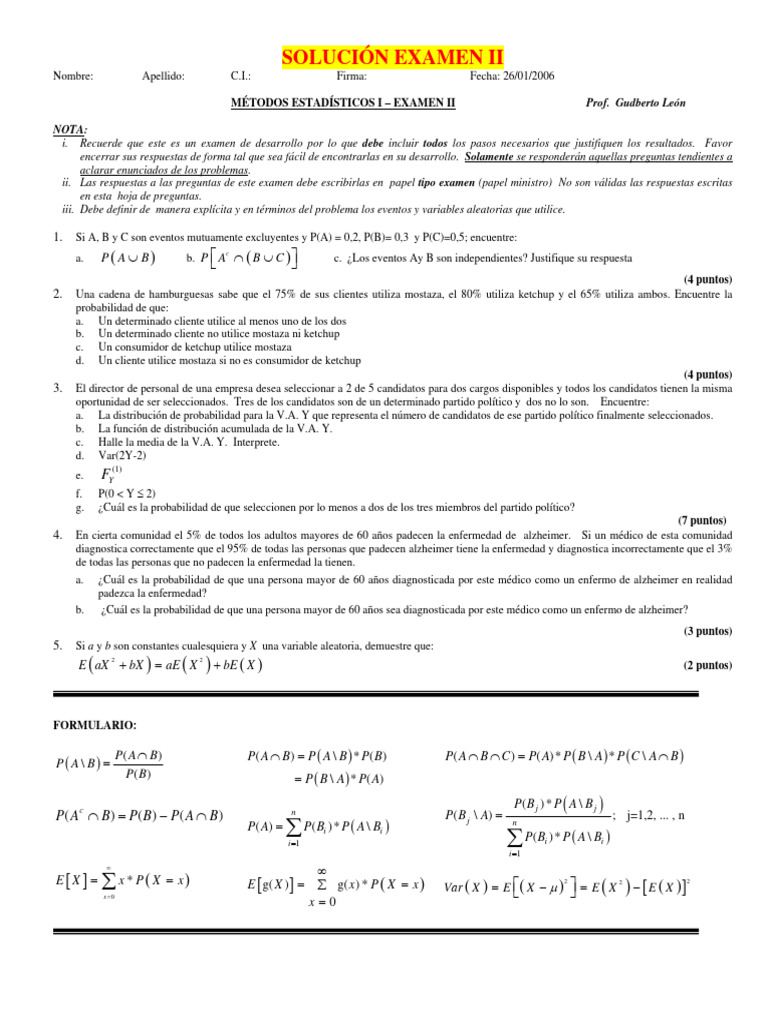 Solucion Ex2 Enero 2006 | PDF | Teoría de probabilidad | Matemáticas Aplicadas