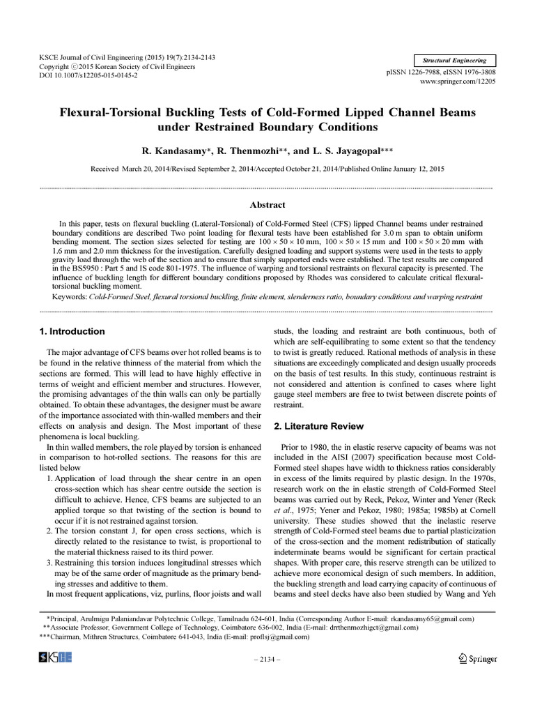 Flexural-Torsional Buckling Tests of Cold-Formed Lipped Channel Beams ...