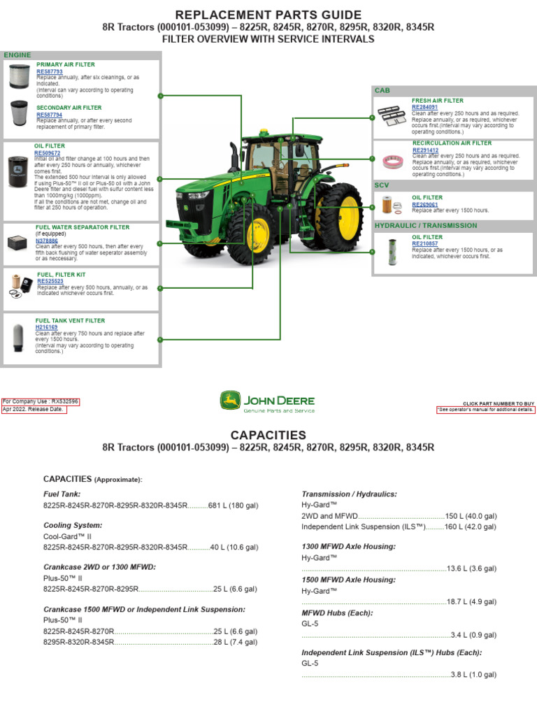 8R Tractors S N 000101 053099 8225R 8245R 8270R 8295R 8320R 8345R ...