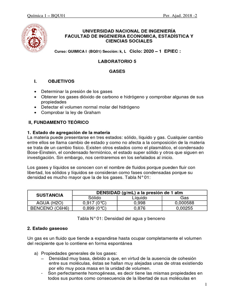 Guia Lab 5 Gases 24 1 | Descargar gratis PDF | Gases | Presión