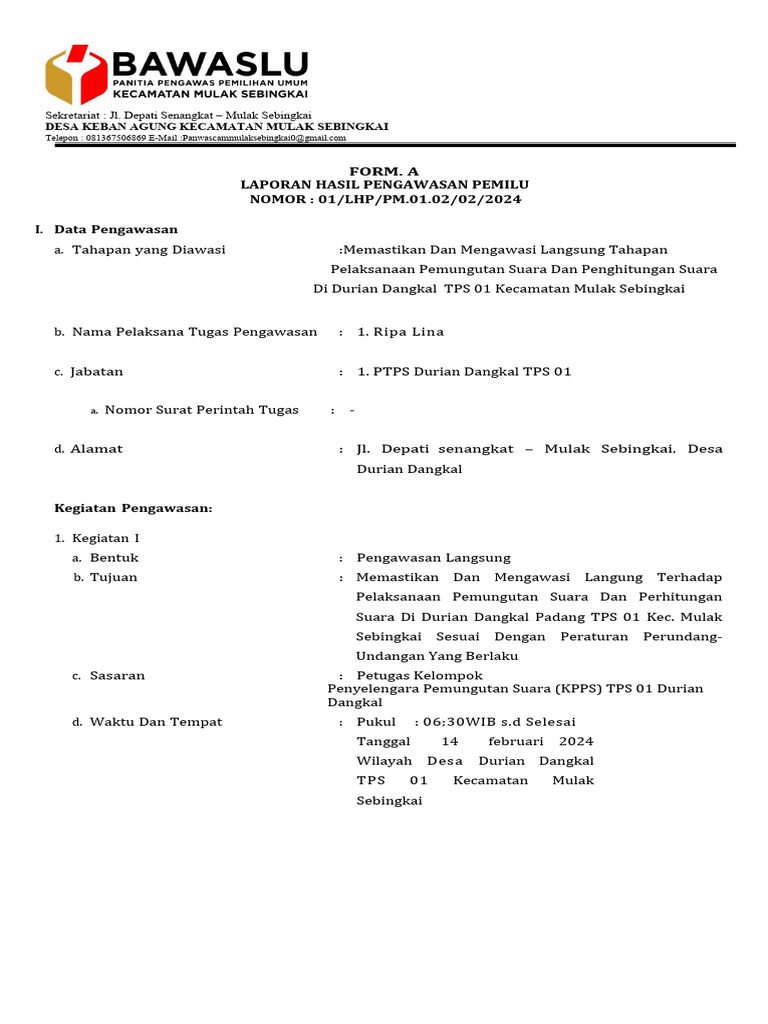 Form A Ptps DURIAN DANGKAL Tps 01 | PDF