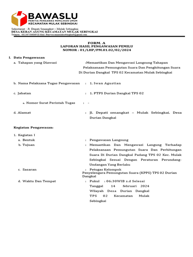 Form A Ptps DURIAN DANGKAL Tps 02 | PDF