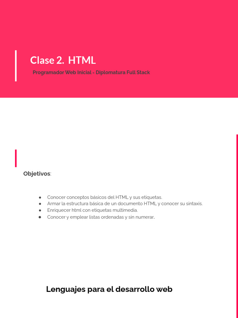 Clase 2 - Introducción A HTML | PDF | HTML | Lenguaje de programación Clase 2 - Introducción A HTML | PDF | HTML | Lenguaje de programación