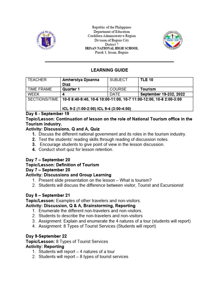 Tourism Lesson Guide Week 3 | PDF | Tourism | Leisure