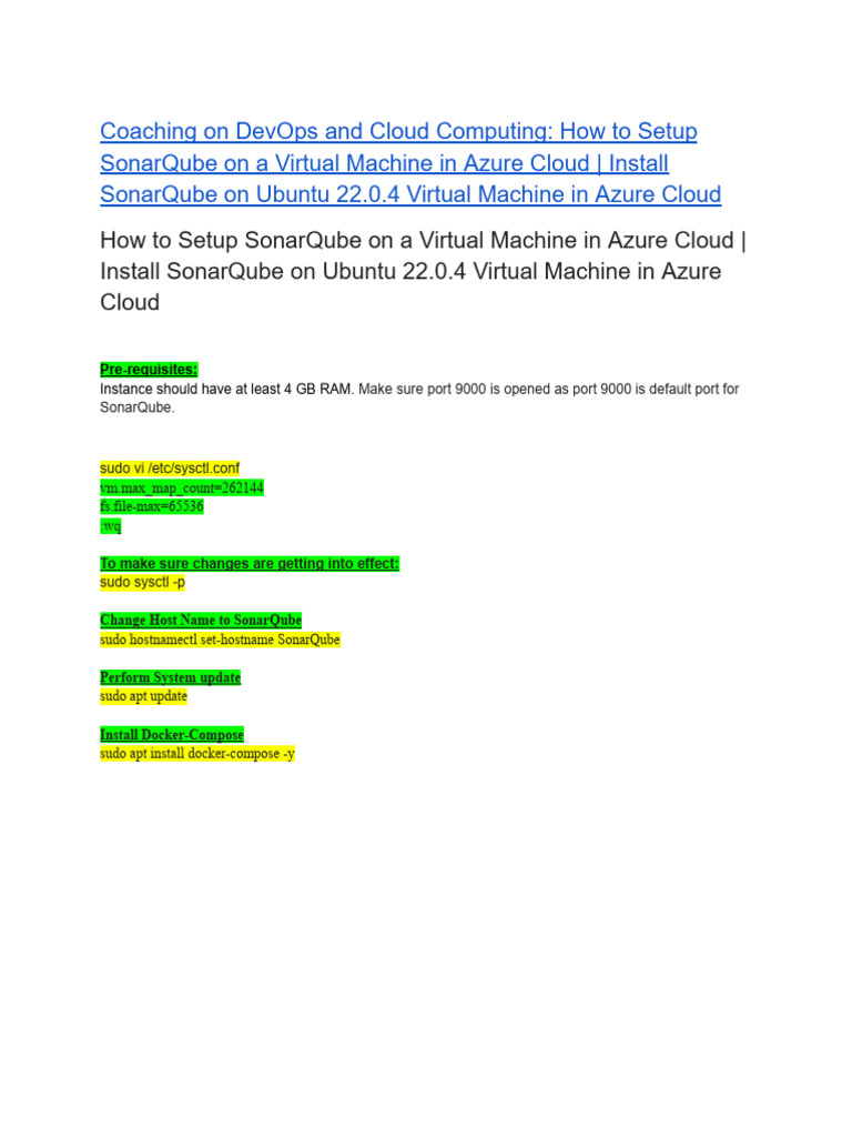 Install SonarQube On Docker For AZURE | PDF | Postgre Sql | Computer Science