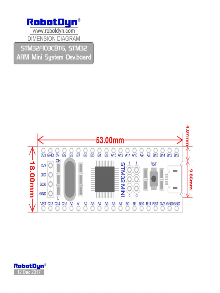 Original Dimensions STM32F103C8T6 RobotDyn - Black - Pill | PDF