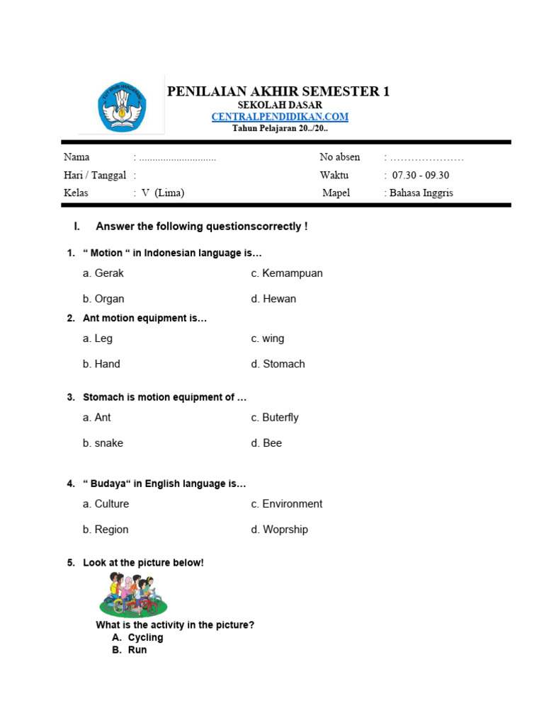 PAS Bahasa Inggris Kelas 5 SD | PDF | Ecosystem | Asthma