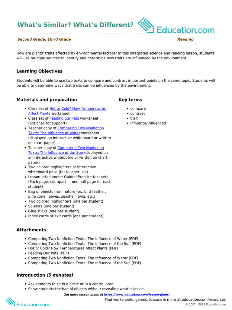 Lesson Plans - Whats Similar Whats Different - Whats Similar Whats ...