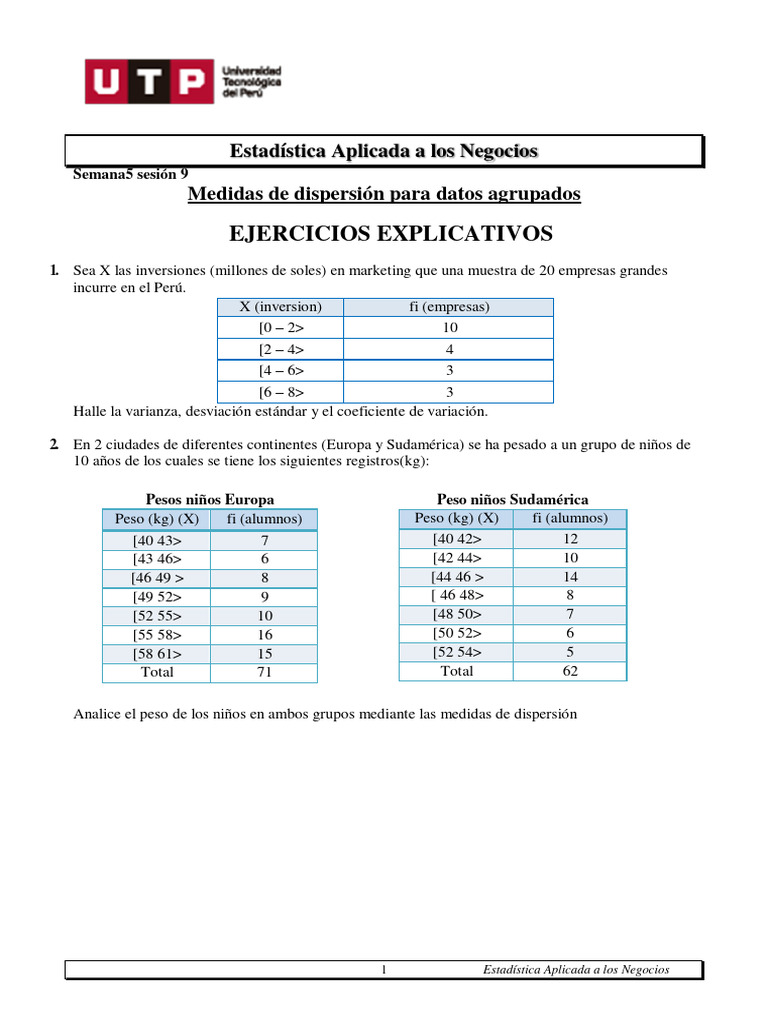 S05.s1 - Resolver Ejercicios | PDF | Análisis estadístico | Enseñanza de matemática