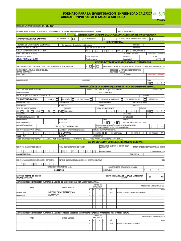 Formato de Investigacion Laboral | Descargar gratis PDF | Historial médico