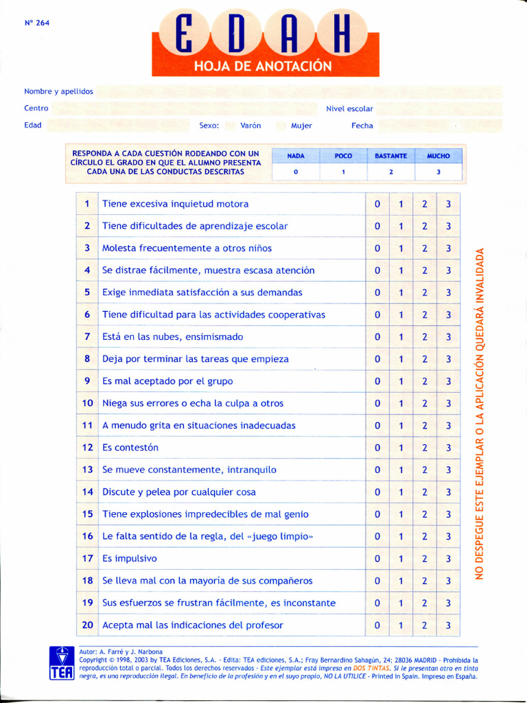 Hoja de Anotación EDAH | PDF | Ciencias del comportamiento