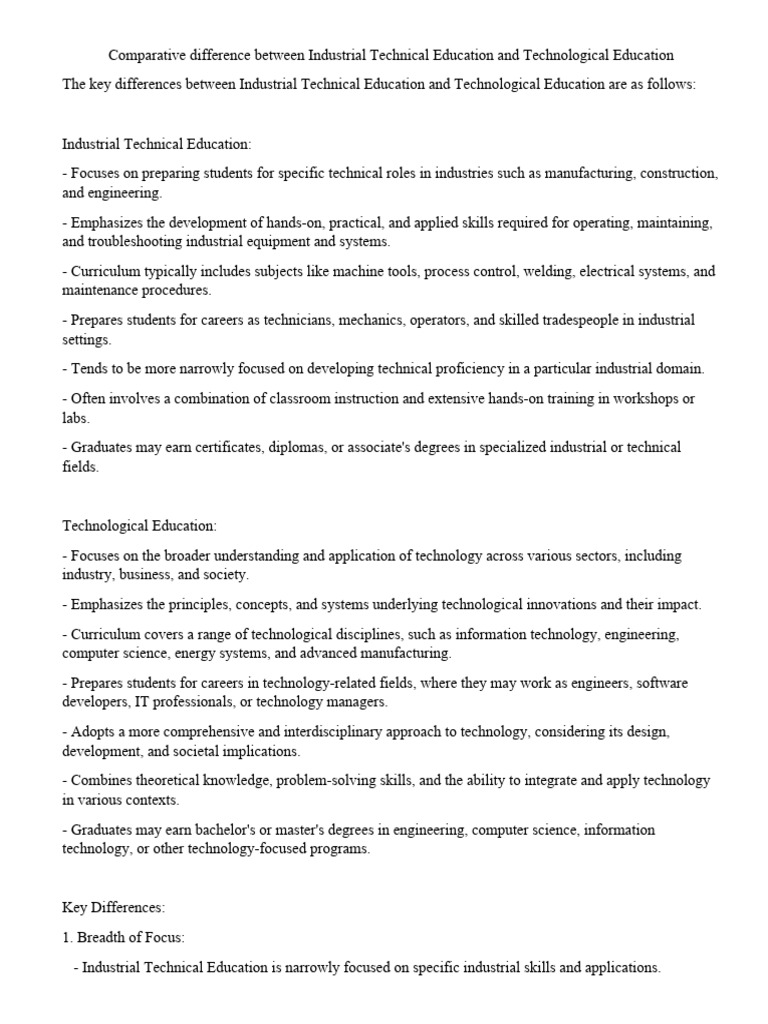 Differences Between Technical and Technological Education | PDF ...