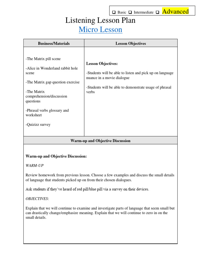 Technology-Enriched Listening/Speaking Lesson Plan | PDF | Phrase ...
