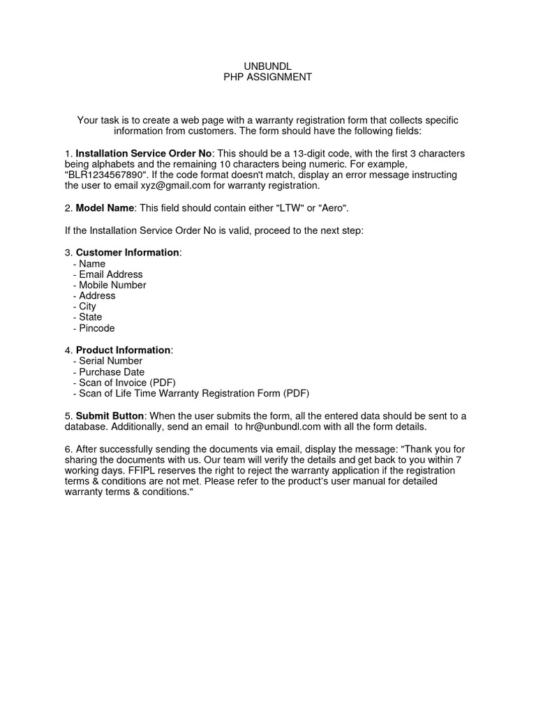 PHP Assignment - Unbundl | PDF