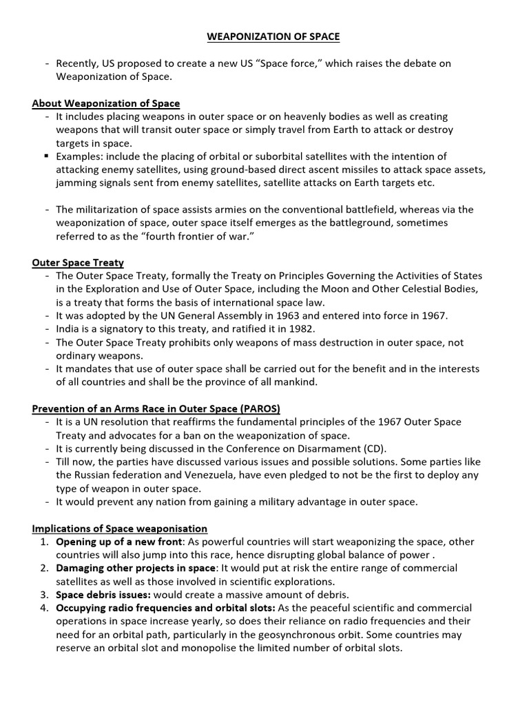 Weaponisation of Space | PDF